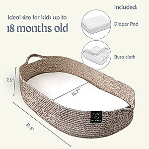 IK MART – Baby Changing Basket – 100% Cotton Rope Diaper Basket - Changing Pad, Portable and Waterproof - with Extra Pad and Burp Cloth - Lighter in Weight - Boho Nursery Decor