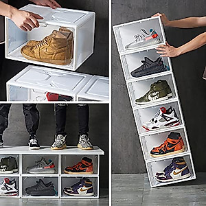 AIKANG 8 Pack Shoe Storage Boxes, Oversize 14.9" x11" x 9.25" Hard Plastic Shoe Box, Shoe Boxes With Magnetic Clear Door for Sneaker Display. (8 Pack, BLACK)