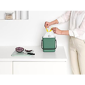 Brabantia Sort & Go Food Trash Can (0.8 Gal/Fir Green) Small Countertop Kitchen Compost Caddy with Handle & Removable Lid, Easy Clean
