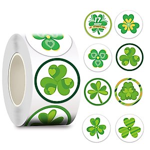 500Pcs St. Patrick's Day Sticker Lucky Shamrock Clover Hat Irish Decor Self Adhesive Irish Labels for Cards, Envelopes, Gifts Leprechaun Party Decoration Supplies