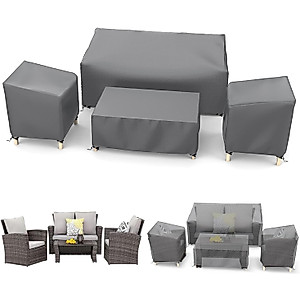 STARTWO Patio Furniture Covers 4 Piece Set Outdoor Furniture Covers Waterproof, Heavy Duty 600D Patio Furniture Set Cover for Chairs, Couch, Table Coffee, Grey