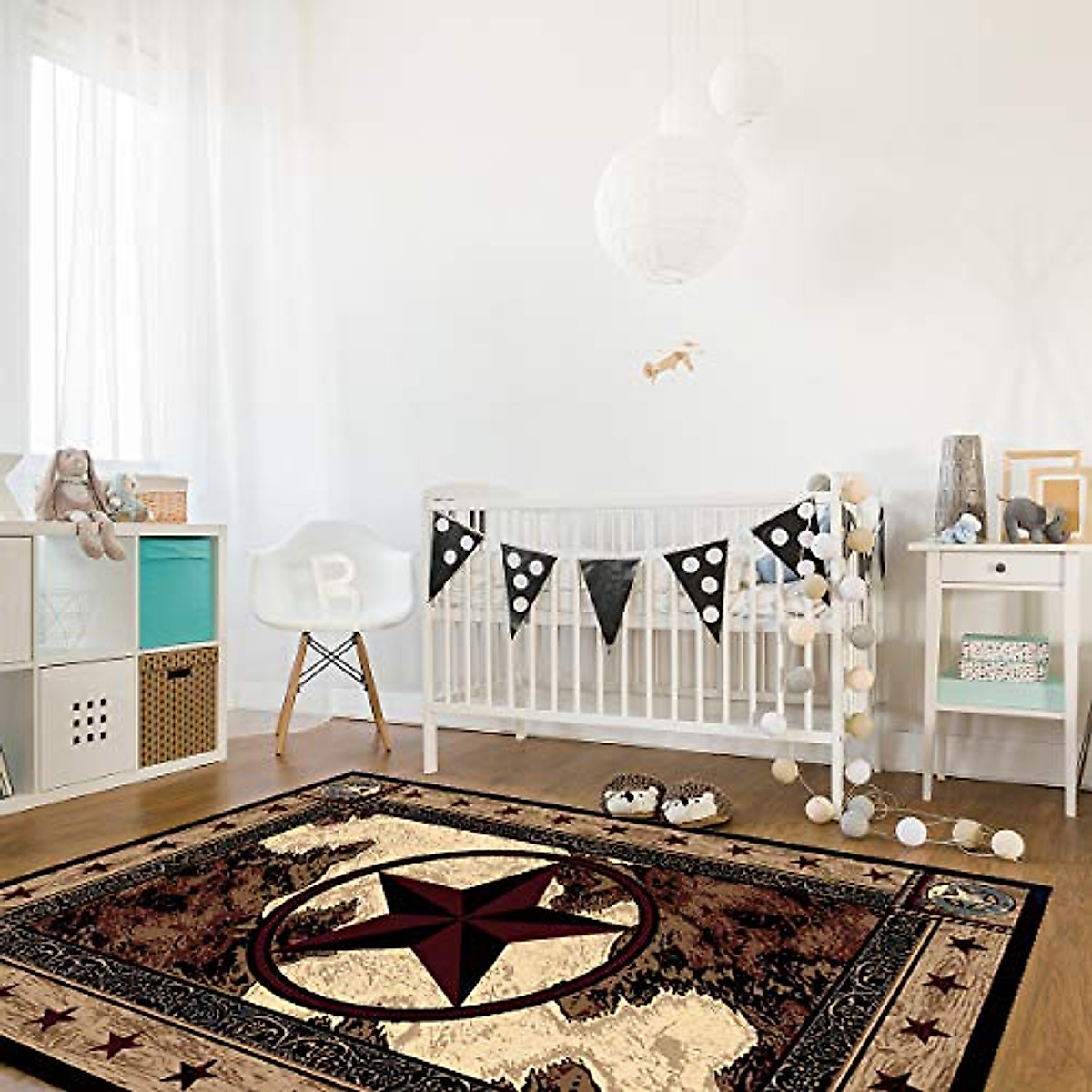 Area Rug 4'x6' Western Texas Star on Wood Panel Rustic Vintage Style Non-Skid Rubber Backing Modern Runner Rug Indoor Carpet for Bedroom/Living Room