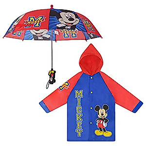 Disney Boys Umbrella and Poncho Raincoat Set, Mickey Mouse Kids Rain Wear For Kids Ages 4-5