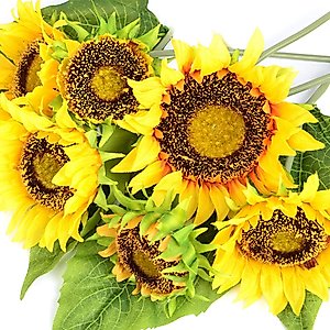 KINWELL Large Artificial Silk Sunflower Bouquet 7 Stems Fake Flowers Floral for Home Wedding Decoration, Bride Holding Flowers,Garden Craft Art Decor