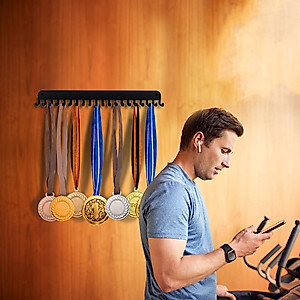 C CRYSTAL LEMON Medal Hanger Display Wall-Mounted Medal Holder Large Storage Capacity for More Than 50 Medals with 20pcs Hooks – Black Medal Frame Holder for Wall Décor