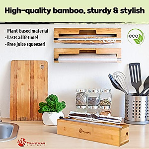 Mainstream Source® Bamboo Wrap Dispensers – Foil and Plastic Wrap Organizer Set for 12 Inch with Extended Cutters and Labels, Works as Foil, Plastic Wrap, Parchment, or Wax Paper Holder (1pc)