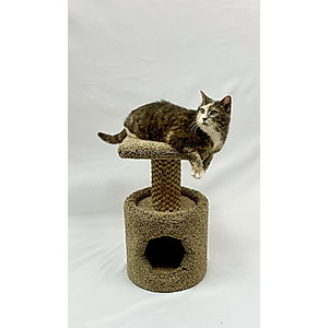 GIA Furniture Series 2-in-1 Cat Scratching Post with Perch & Hideaway - Carpeted Cat Tower with Sisal Rope for Scratching, Climbing, and Lounging - Ideal for Small & Medium Cats