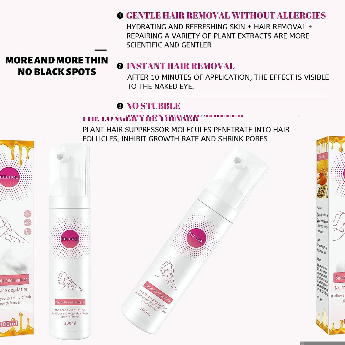 Hair Stop Growth Spray, Honey Hair Removal Foam Hair Removal, Non-Irritating Hair Removal Inhibitor for Body and Face,