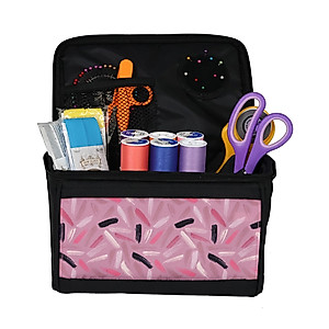 Everything Mary Sewing Kit Organizer Box, Pink Abstract - Supplies Storage Basket for Supplies and Accessories - Organization for Thread, Needles, Notions & Scissors - Portable Craft Caddy