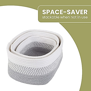 Home-Complete 3-Piece Set Small, Medium, and Large Rope Baskets for Makeup, Towel, Nursery, Office, and Classroom Storage, White and Gray