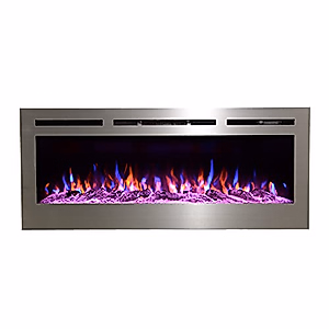 The Sideline Deluxe™ by Touchstone - Stainless Steel Electric Fireplace - 50 Inch Wide - in Wall Recessed - 5 Flame Settings - Multiple Color Flame - 1500W Heater - Log & Crystal Hearth Options- 86273