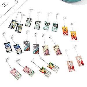 FunBoat 10Pcs Kimetsu No Yaiba Earring Set - Rengoku Mitsuri Anime Hanafuda Dangle Earring - Cosplay Jewelry for Women and Men