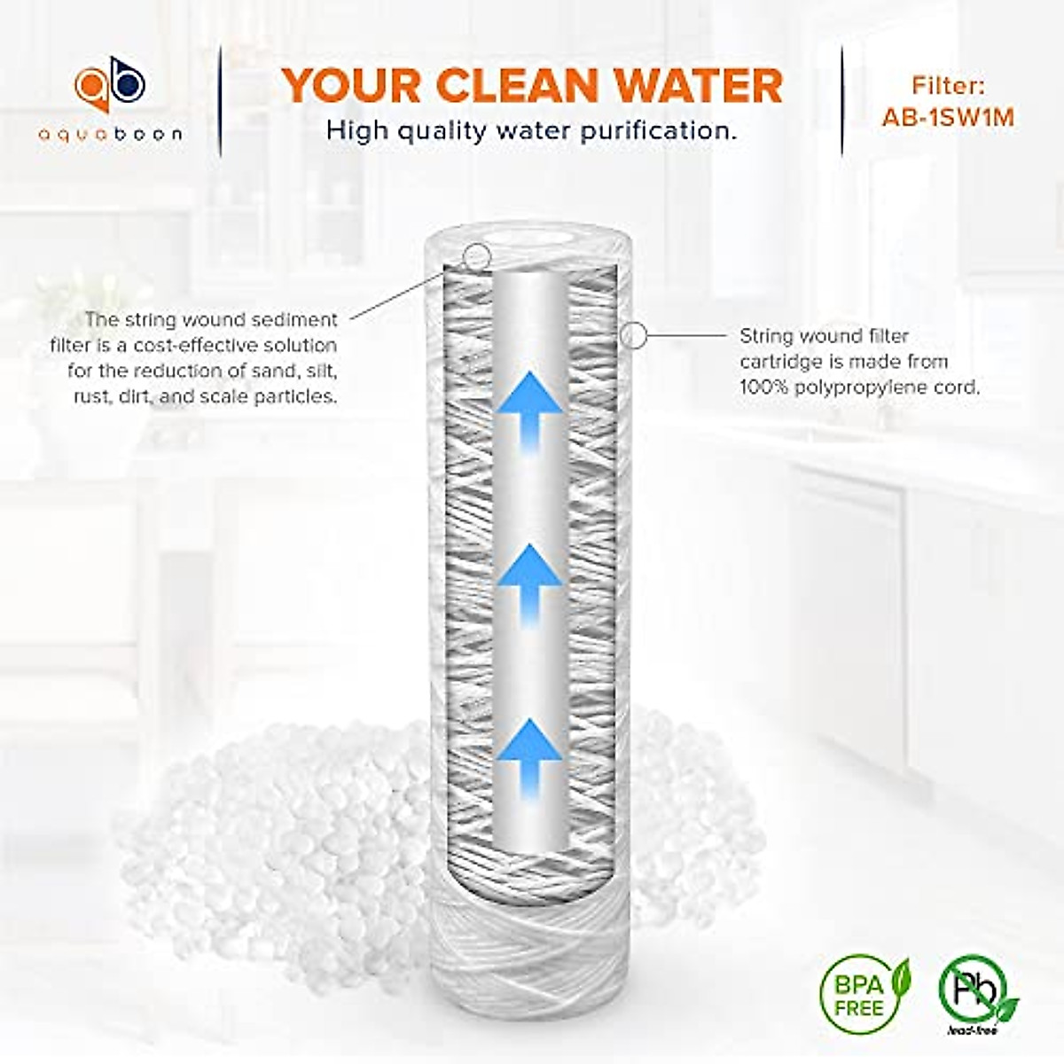 Aquaboon 1 Micron 10" x 2.5" String Wound Sediment Water Filter Cartridge | Universal Replacement for Any 10 inch RO Unit | Compatible with WFPFC4002, CW-F, PFC4002, 2-Pack