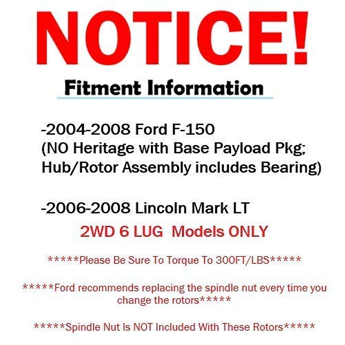 Detroit Axle - Front Brake Kit for 2WD 04-08 Ford F-150, 06-08 Lincoln Mark LT Replacement 2004 2005 2006 2007 2008 Disc Brake Rotors Ceramic Brakes Pads 6 Lugs