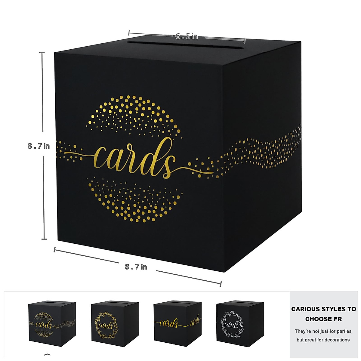 QIKSION Black Card Box with Gold Foil Design, Gift Cards Receiving Box for Birthdays Party, Bridal & Baby Showers, Wedding Receptions, Graduations, Retirements, Anniversaries