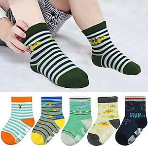 SkiBeaut Toddler Socks, Non Slip Kids Socks with Gripper Boys Grips Socks Girls Grippy Socks for 5-7 Years Old,12 Pairs