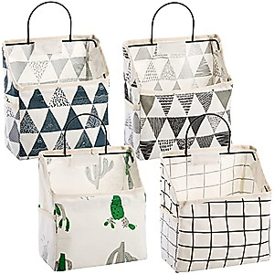 SOUJOY 4 Pack Wall Hanging Storage Bag, Fabric Hanging Organizer Caddy Bag, Linen Waterproof Wall Mounted Pocket for Bathroom, Bedroom, Kitchen