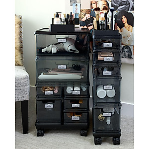 iDesign The Sarah Tanno Collection Small 5-Drawer Stacking Cosmetic Organizer Cart, Smoke/Black