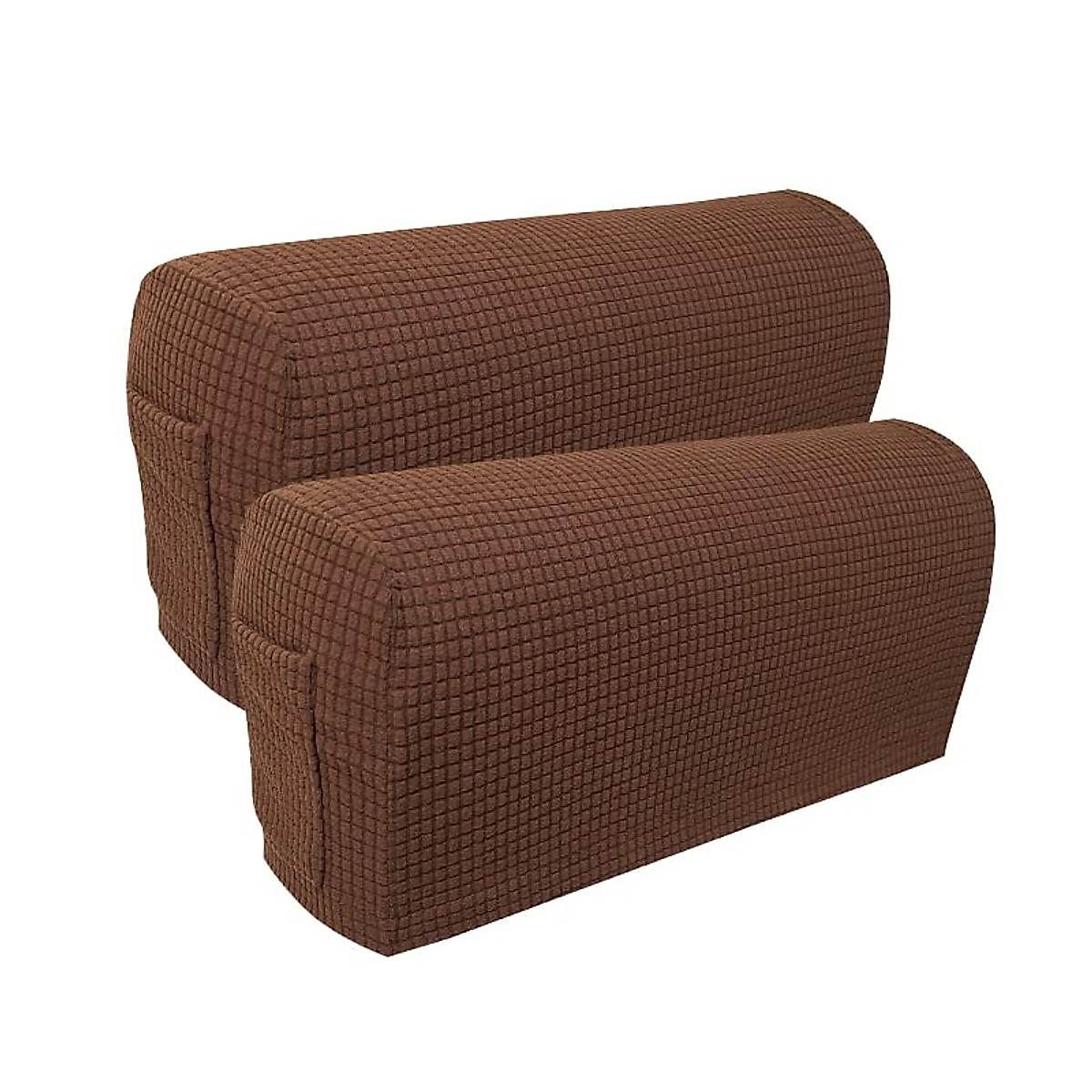 Set of 2 Sofa Armrest Cover Soft Stretch Arm Cover for Recliners Sofas Chairs Washable Arm Covers Couch Furniture Armrest Protector Covers with Pocket (Dark Coffee)