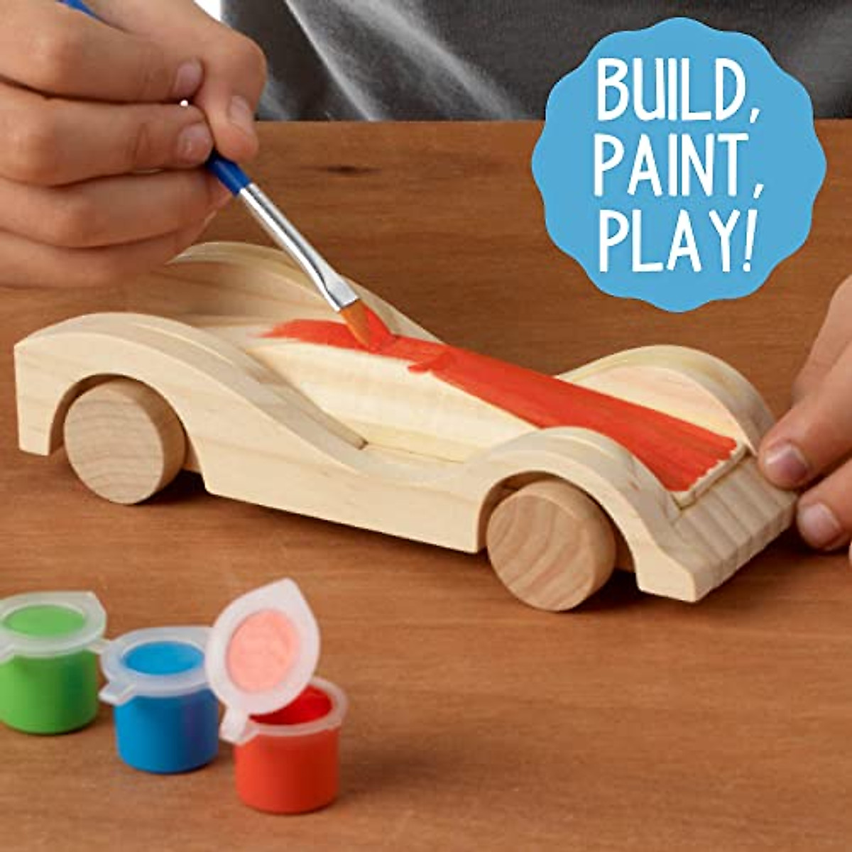 Made By Me Build & Paint Your Own Wooden Cars - DIY Wood Craft Kit, Easy to Assemble and Paint 3 Race Cars – Arts and Crafts Kit for Kids Ages 6 and Up, Multicolor