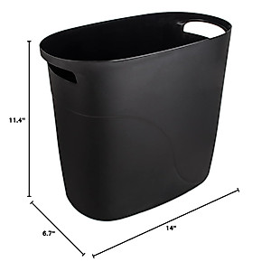 JiatuA Plastic Small Trash Can Slim Waste Basket with Handles 3.2 Gallon Narrow Garbage Container Bin for Bathroom, Bedroom, Kitchen, Home Office Under Desk, Dorm, Laundry Room, Kids Room, Black