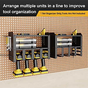 Exqutoo Power Tool Organizer, Wall Mount 3-Layer Metal Tool Shelf with 6 Hooks, Drill Holder Tool Organizers Storage Rack, Screwdriver Holder, Black