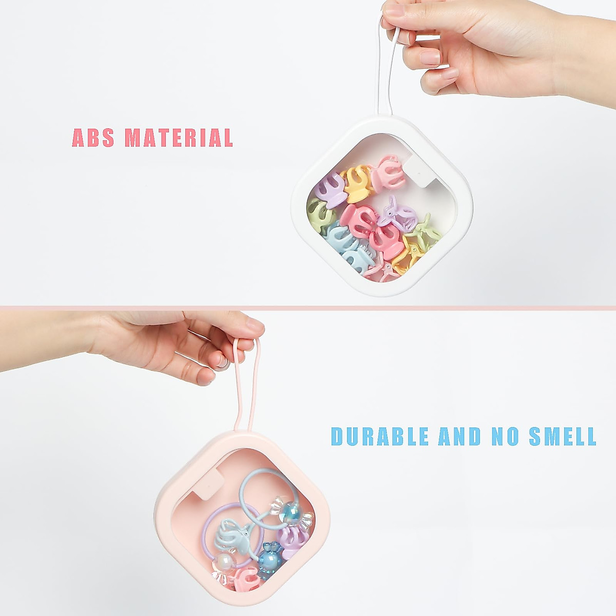 Heliltd 2pcs Hair Tie Organizer Boxes Small Lightweight Portable Hair Tie Holder Organizer Can Be Stackable or Hang for Desktop Bathroom Travel or Small Items Storages (Pink + White)