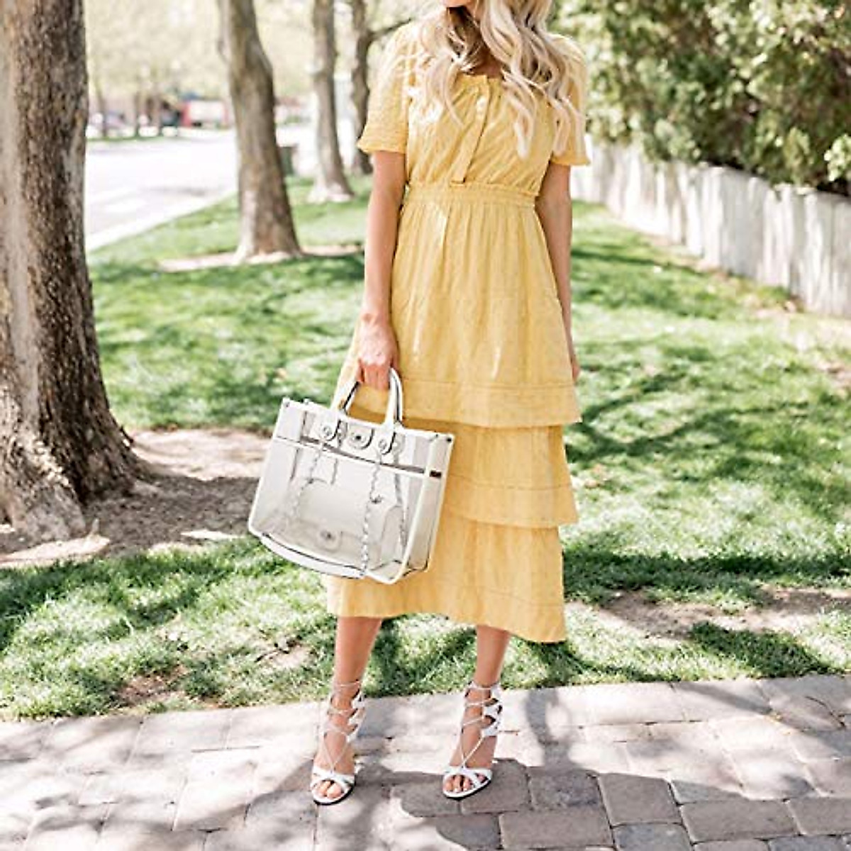 Large Clear Tote Bag Top handle Bag for Women Handbag Messenger Crossbody Purse With Turn Lock Closure (2 Sets) (White)