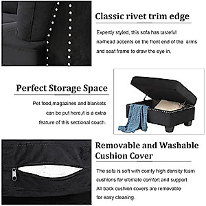 Eafurn 104.5”Velvet Sectional Sofa with Chaise Lounge,L Shaped Couch Set with Storage Ottoman and Two Cup Holders,Button Tufted Sofa & Couches for Living Room Corner Furniture