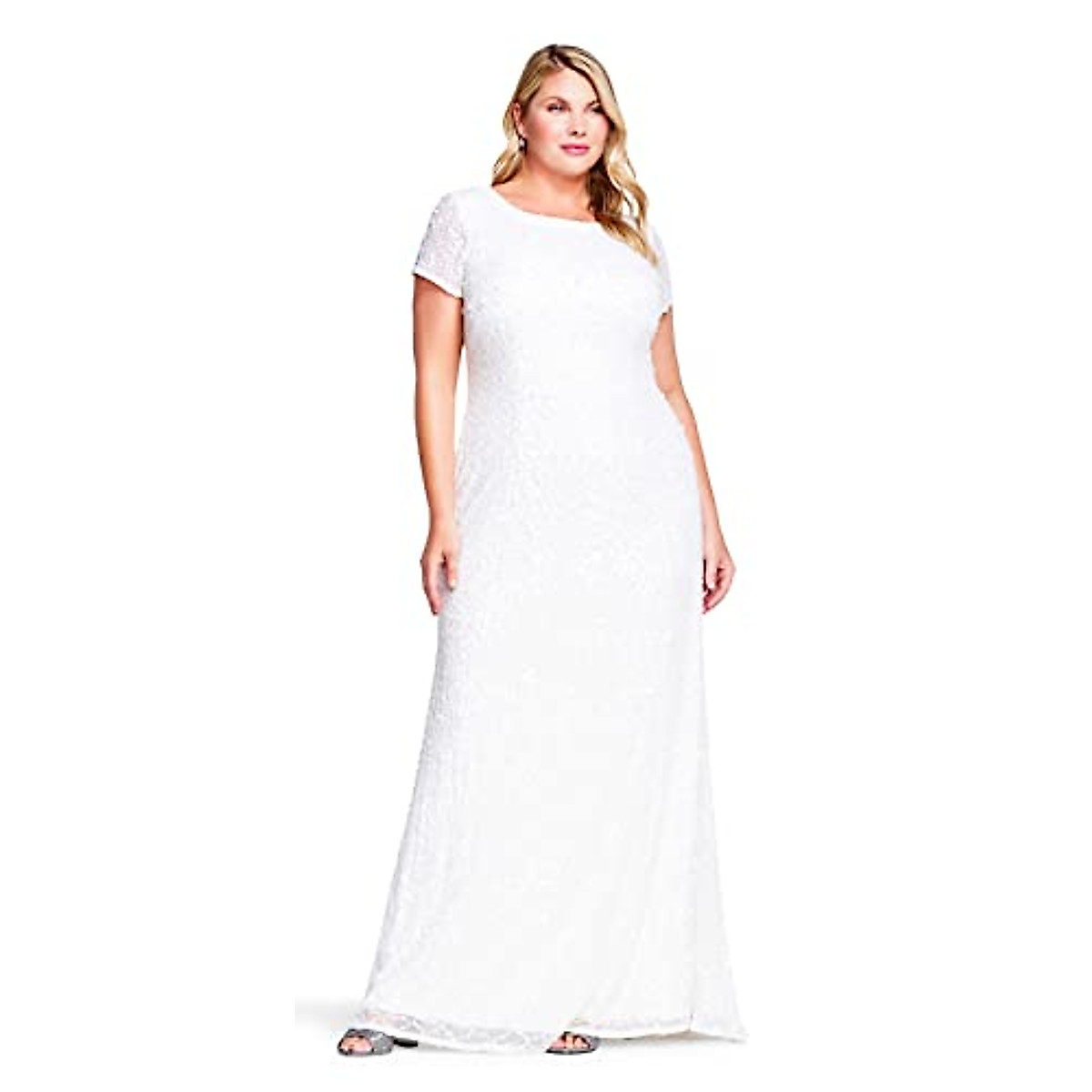 Adrianna Papell Women's Scooped Back Long Dress, Ivory, 20