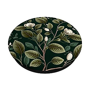 Green Botanical Foliage Design with white flowers PopSockets Swappable PopGrip