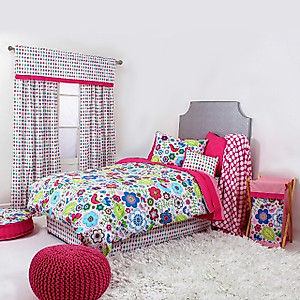 Bacati - Botanical Sanctuary Multicolor Pink Pearl String Neck Roll Pillow