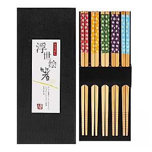 Lourmet 5 Pairs Multicolor Bamboo Chopsticks 8.8 inches Long - Reusable Chopsticks Dishwasher Safe for Chinese Foods, Japanese Chopsticks, Non Slip and Sturdy