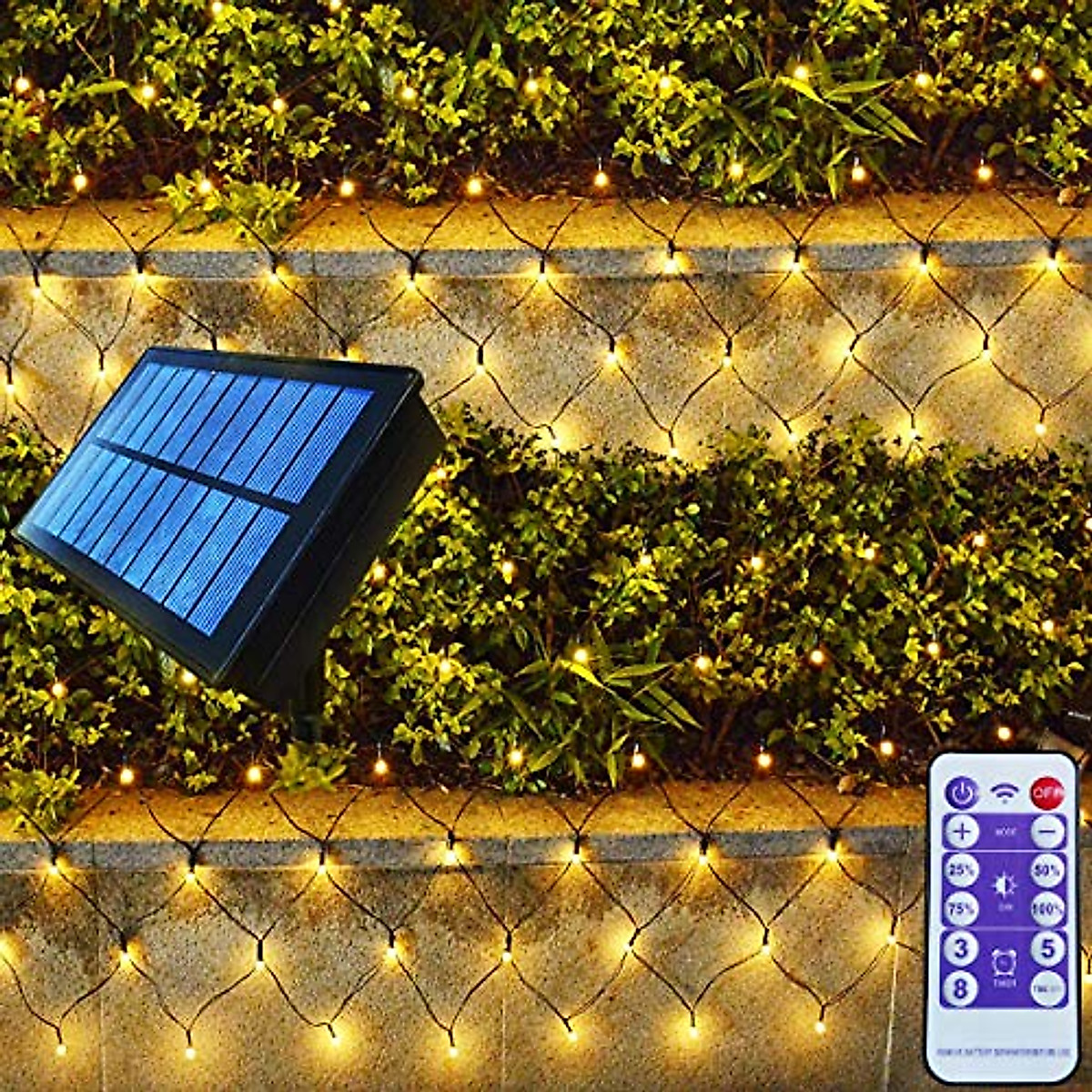 Solar Christmas Mesh Lights w/ Remote Timer, 10ft x 4.9ft 180 LED Waterproof Net String Lights for Outdoor Trees, Patio Bushes, Wedding Party, Front Back Yard, Porch, Balcony Decorations (Warm White)