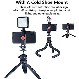 ULANZI ST-06 Camera Hot Shoe Phone Holder Flexible Phone Tripod Mount Adapter w Cold Shoe Mount for Microphone LED Light for DJI Ronin SC iPhone Samsung Canon Nikon DSLR Camera Ring Light Photography