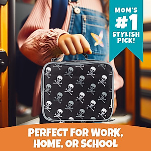 Bentology Lunch Box for Boys- Kids Insulated, Durable Lunchbox Tote Bag Fits Bento Boxes, Containers, Jars & Water Bottles- Reusable School Lunch Sleeve Keeps Food Hotter or Colder Longer-Pirate Skull