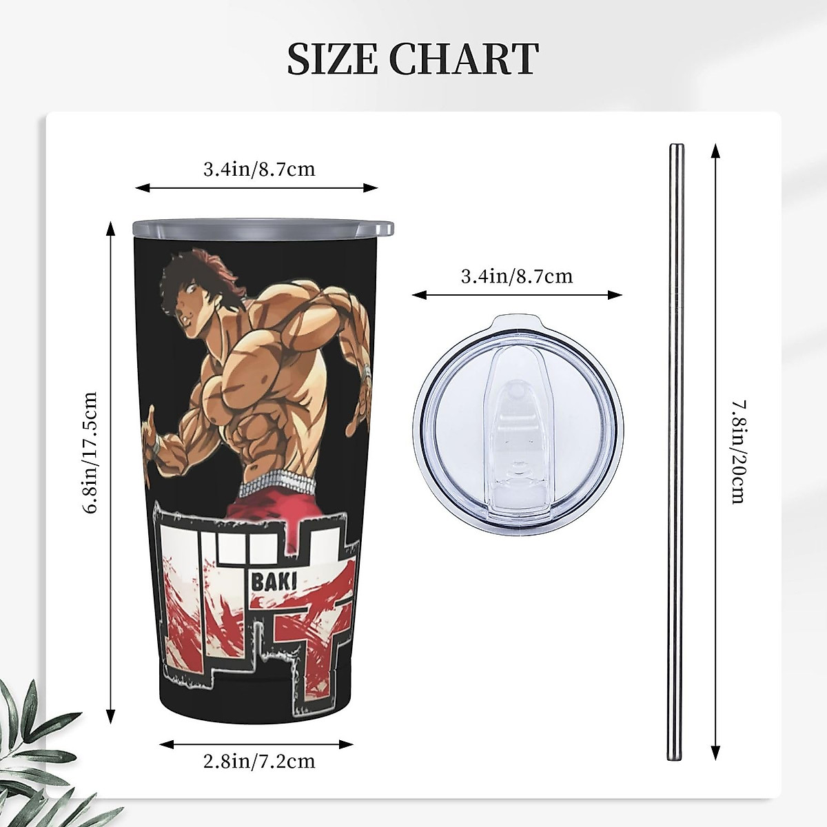RedVos Anime Baki The Grappler Hanma Baki Band Stainless Steel Mug With Lid And Straw Adult Fashion Coffee Cup 20oz