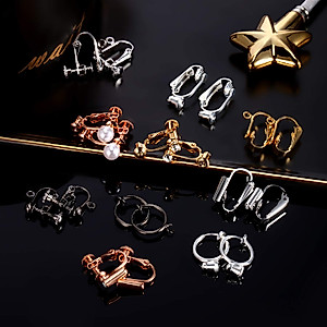 Hicarer 10 Pairs Clip on Earring Converter Non Pierced Earrings Components with Post for Non-Pierced Ears, with 12 Pairs Comfort Earring Pads for Women