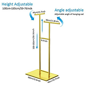 QQXX Adjustable Height Clothes Rack,Industrial Pipe Clothing Rack,Commercial Clothing Garment Racks,Heavy Duty T-Shaped Cloth Display Rack Hanger Metal Storage Shelves for Hanging Clothes