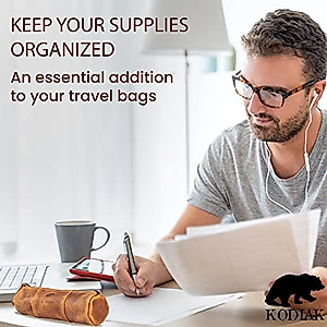 Genuine Buffalo Leather Pencil Case - Kodiak Desk Organizer For All Office or School Supplies