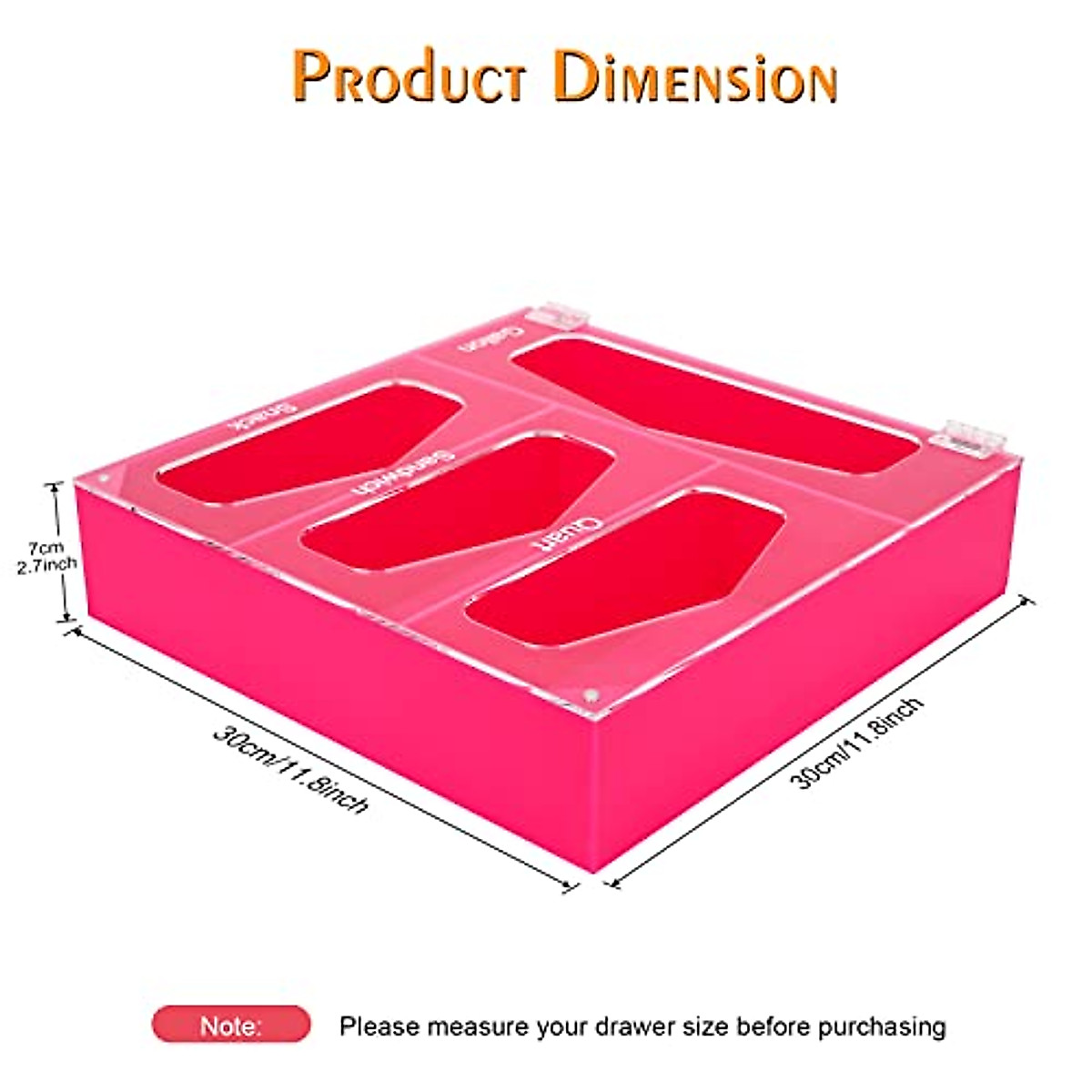 Ziplock Bag Storage Organizer for Kitchen Drawer, Acrylic Ziplock Food Sandwich Storage Baggie Organizer, Plastic Bag Holder Organizer and Dispenser for Gallon, Quart, Sandwich and Snack Bag,Rose Red