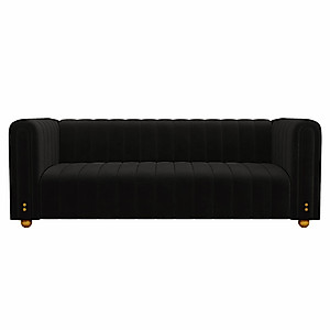 BuLaXong Velvet Couch Modern Tufted Sofa 3-Seater with Metal Ball Legs and Rounded armrest, Suitable for Living Room, Hotel, Office, or Apartment (01-black-51)