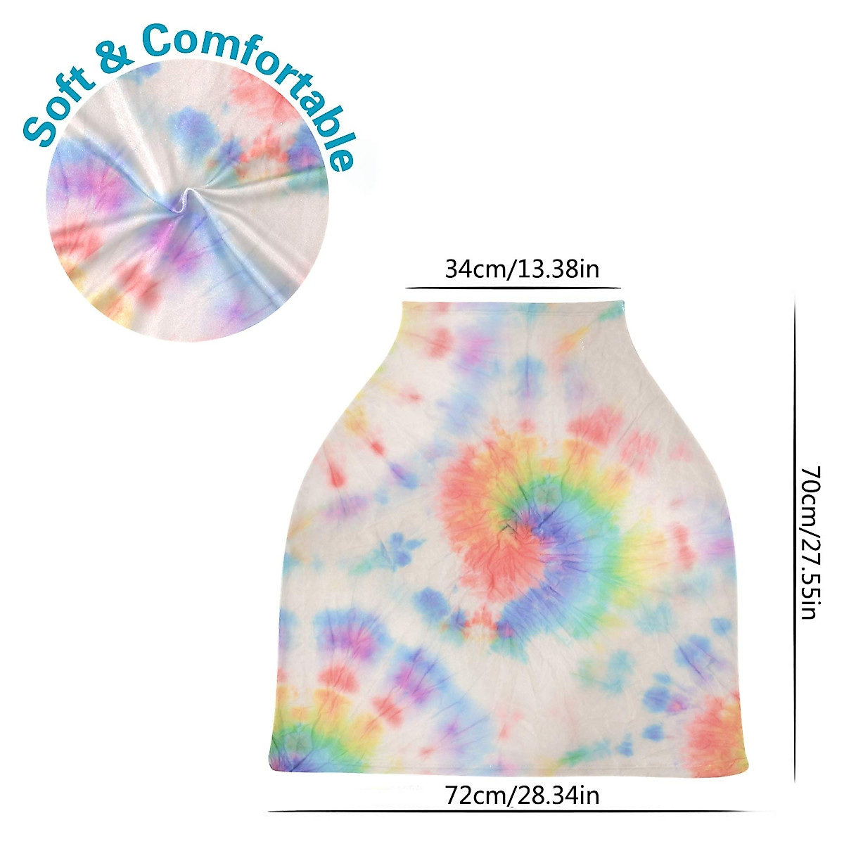 YYZZH Pastel Tie Dye Circle Pattern Rainbow Swirl Spiral Stripe Stretchy Baby Car Seat Cover Infant Canopy Nursing Covers Breastfeeding Cover Breathable Windproof Winter Scarf for Boys Girls