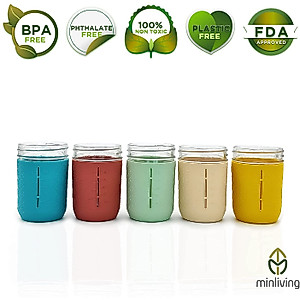 minliving Silicone Mason Jar Sleeve, Kids Cup Holder 5 Pack Value Combo Anti-slip protection - Fits 8oz REGULAR mouth Jelly Canning, Ball and Kerr Jars (Gender Neutral Combo)