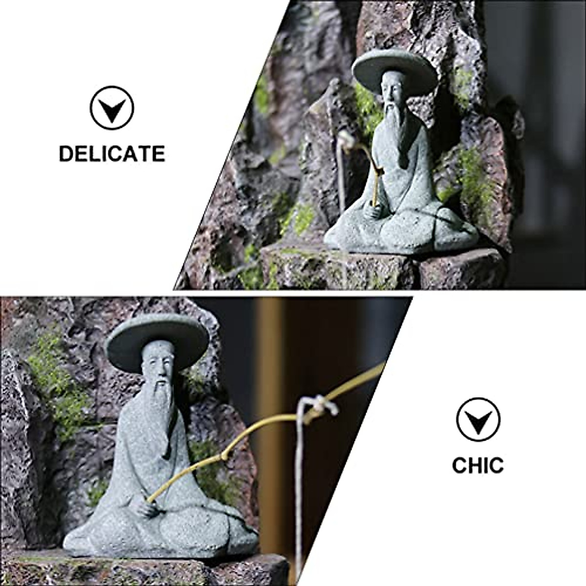 Hemoton Mini Fisherman Statue Fairy Garden Figurine Elder Statue Aquarium Exotic Environments Bonsai Pot Asian Decoration for Zen Garden Home Decor Grey