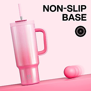 ENCOOL 40 oz Tumbler with Handle and Straw, 100% Leakproof Insulated Tumbler with Lid and Straw, Stainless Steel Travel Mug, Keeps Cold for 34 Hours, Car Cup Holder Friendly (Flamingo)