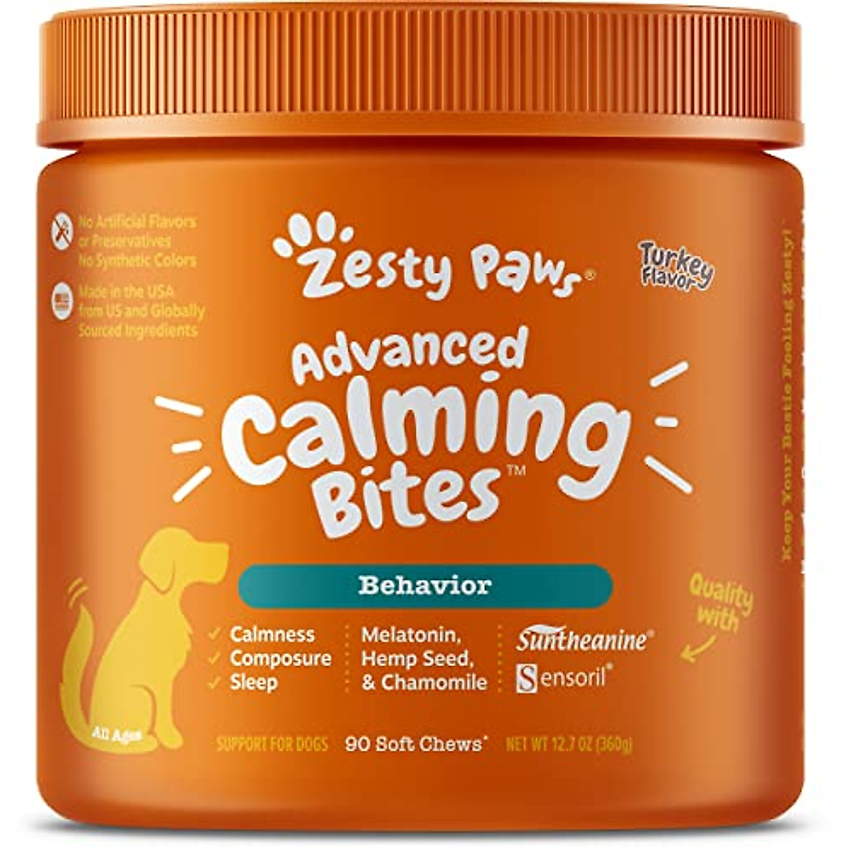 Zesty Paws Calming Chews for Dogs - Composure & Relaxation for Everyday Stress & Separation - with Ashwagandha, Organic Chamomile, L-Theanine & L-Tryptophan – Turkey Melatonin - 90 Count