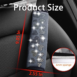 2PCS Bling Car Seat Belt Cover, Crystal Soft Shoulder Neck Protector Pad, Diamond Rhinestones Seatbelt Cushion for Women Girls, Auto Interior Accessories Universal for SUV, Truck, Van (Gray)