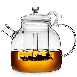 DOPUDO GRANDEUR Glass Teapot, 1850ml/ 62oz Glass Kettle with Removable Infuser, Borosilicate Glass Tea Pot for Stovetop, Loose Leaf and Blooming Tea Maker