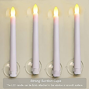 7.9 Inch Christmas Window Candles with Timer and Remote, Flameless Taper Candles Battery Operated, LED Floating Flickering Candles with Removable Candlesticks and Suction Cups for Home Decor(White)
